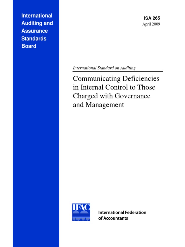 ISA 265 Standalone 2009 Handbook | PDF | Internal Control | Risk Assessment