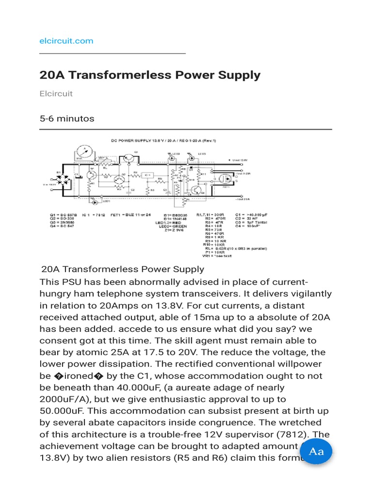 20A Transformerless Power Supply | PDF | Field Effect Transistor | Resistor