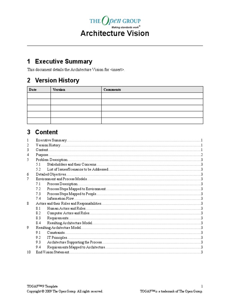 Architecture Vision: 1 Executive Summary 2 Version History | PDF ...