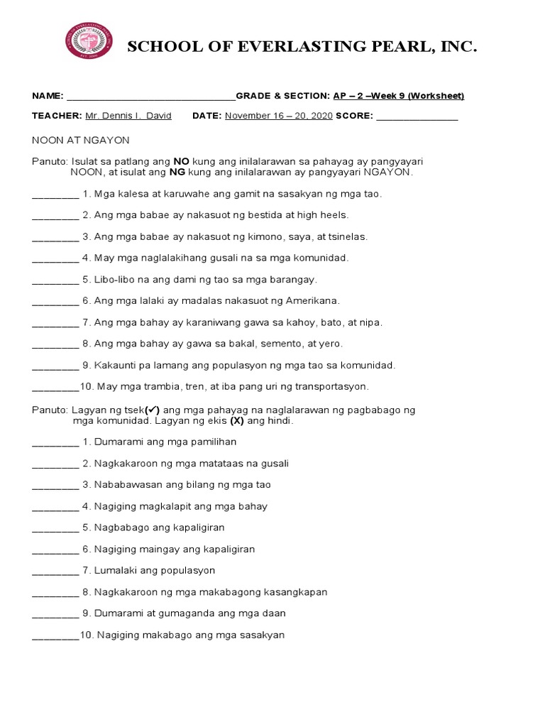 Worksheet in AP 2-Week 9 | PDF