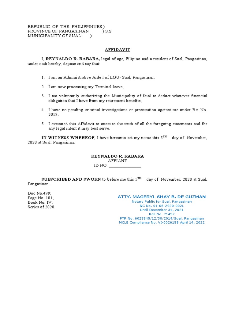 Affidavit For Terminal Leave | PDF | Social Science | Law