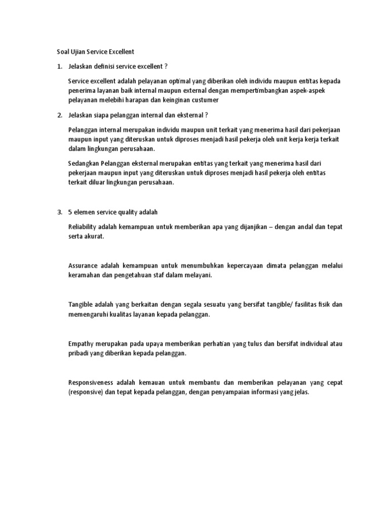 Ujian Definisi dan Elemen Service Excellent | PDF