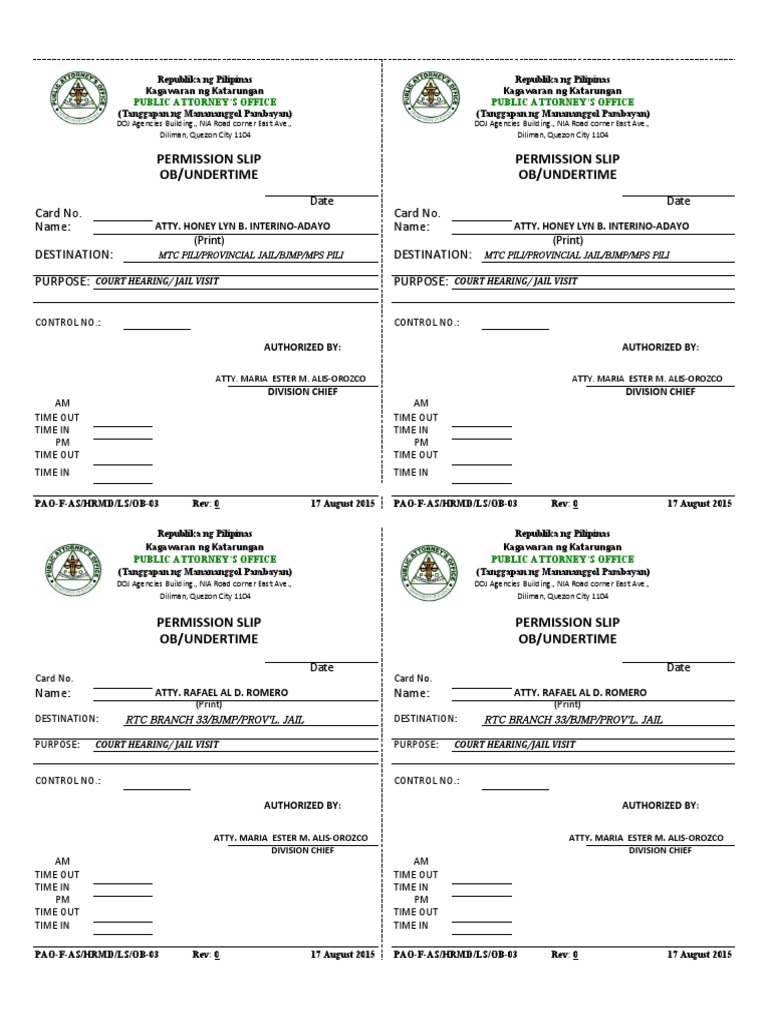 Permission Slip Permission Slip Ob/Undertime Ob/Undertime | PDF