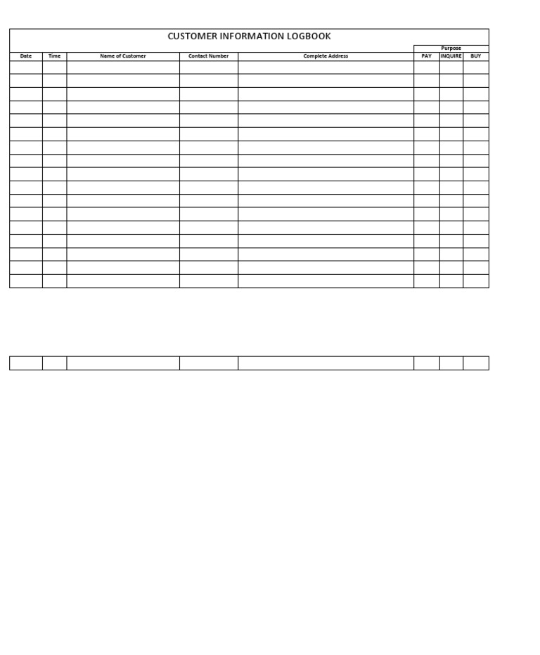 Customer Information Logbook Template | PDF