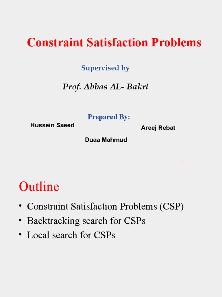 Constraint Satisfaction Problems: Prof. Abbas AL-Bakri | PDF | Algorithms And Data Structures ...