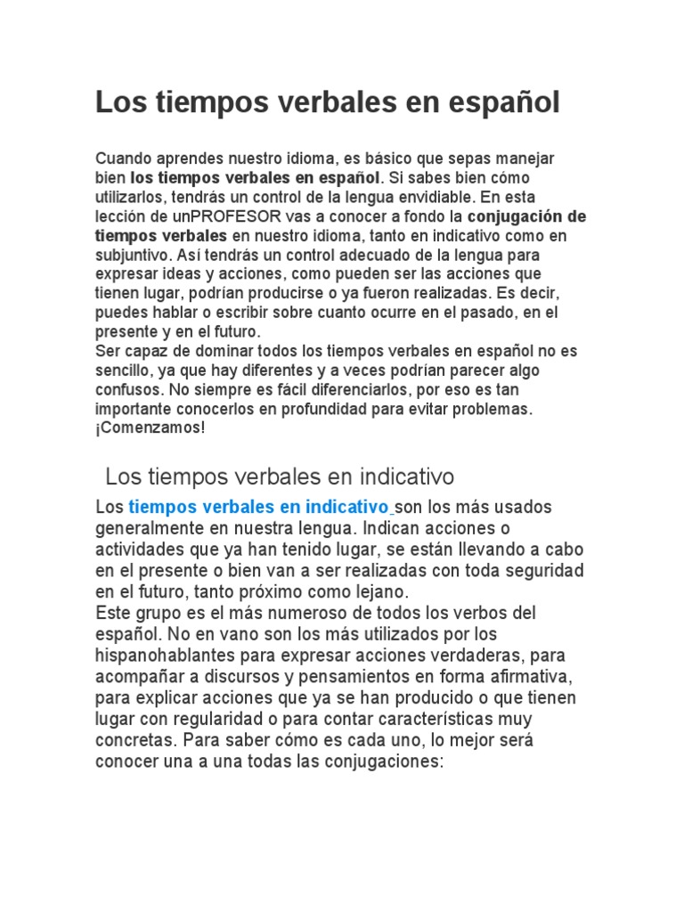 Los Tiempos Verbales en Español | PDF | Verbo | Sintaxis