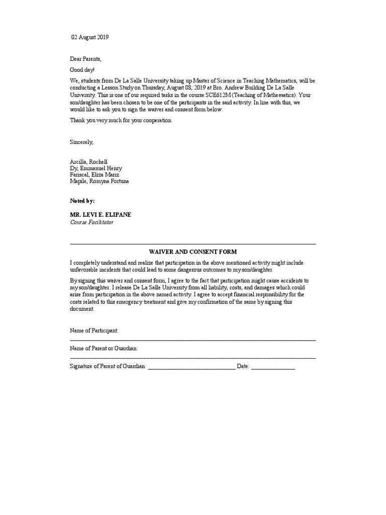 Waiver and Consent Form