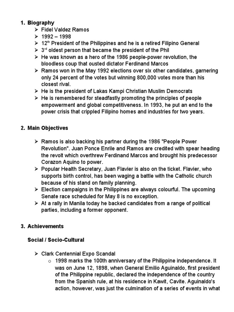Fidel Ramos Administration | PDF | President Of The Philippines | World ...