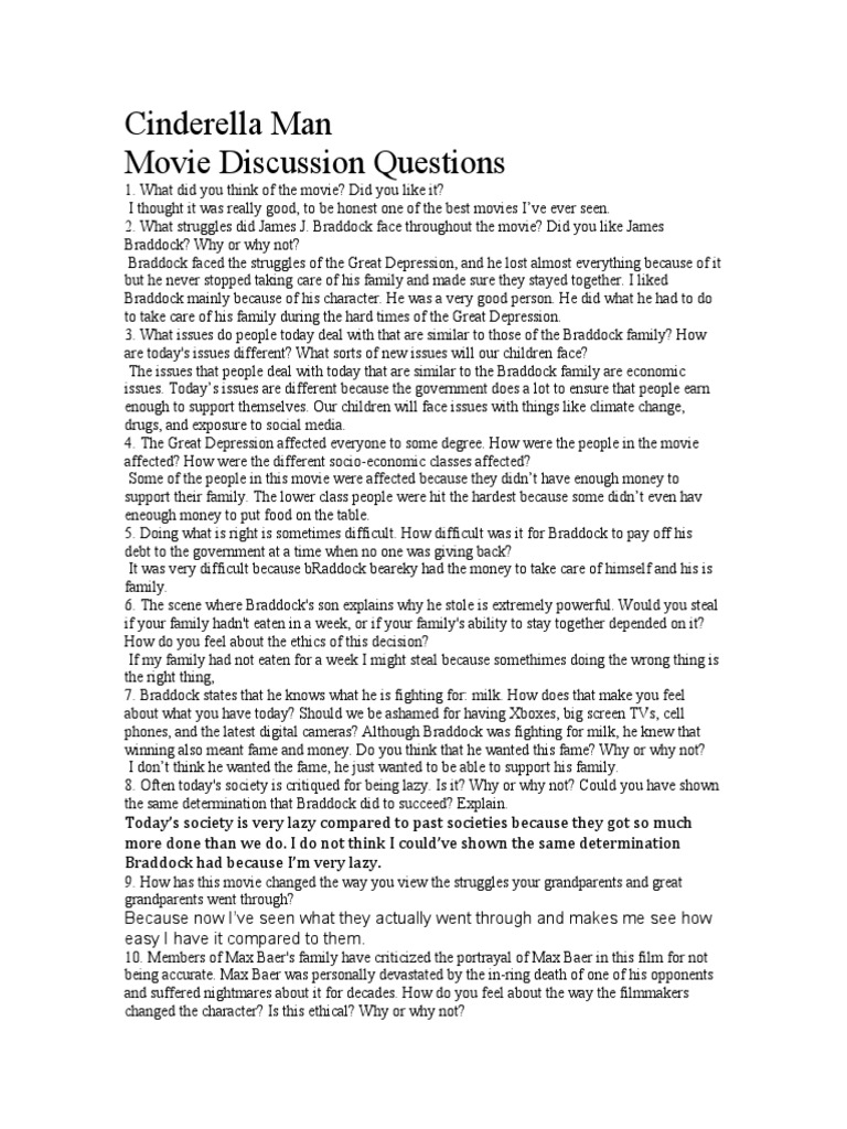 Cinderella Man Questions | PDF | Social Science | Wellness
