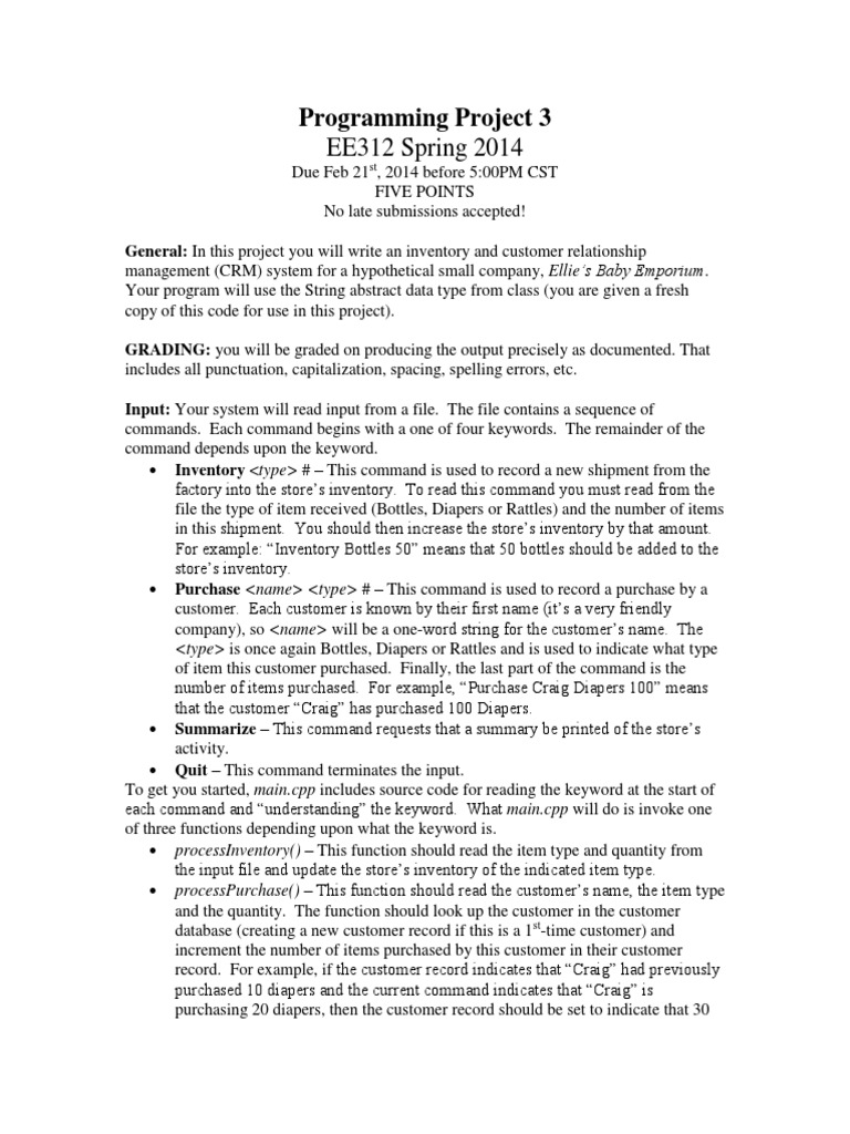 Programming Project 3: EE312 Spring 2014 | PDF | String (Computer ...