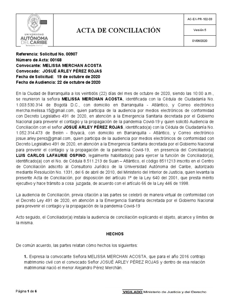 20 - Acta - de - Conciliacion - UAC Melissa Merchan | PDF