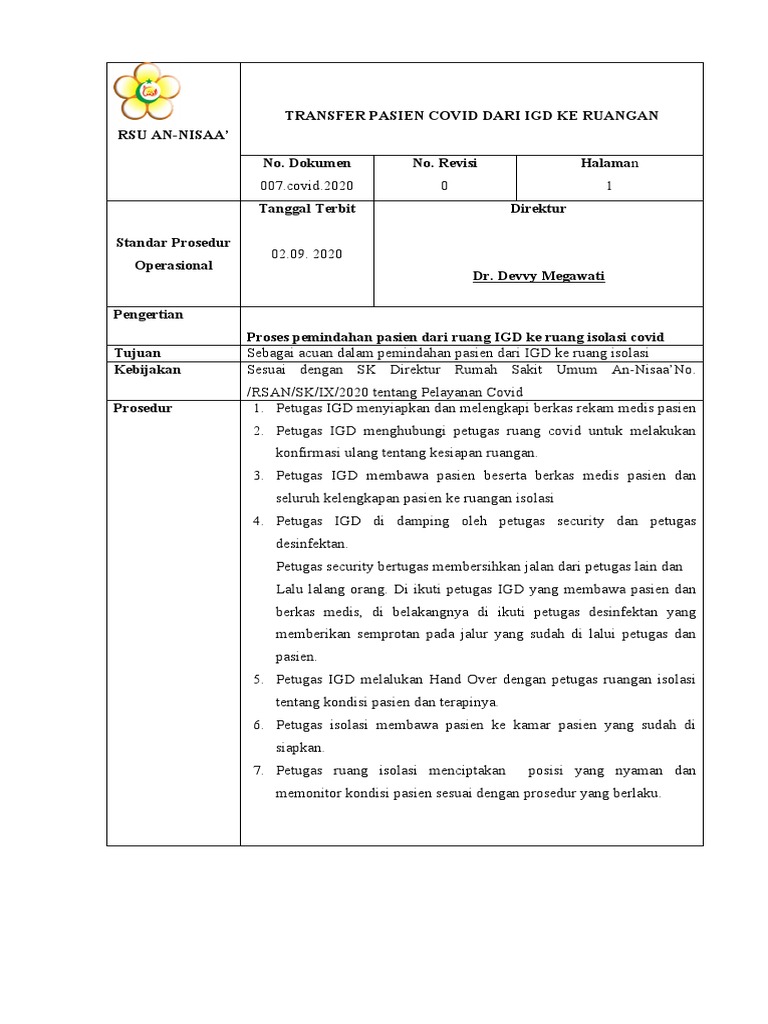 SPO Transfer Pasien Covid | PDF