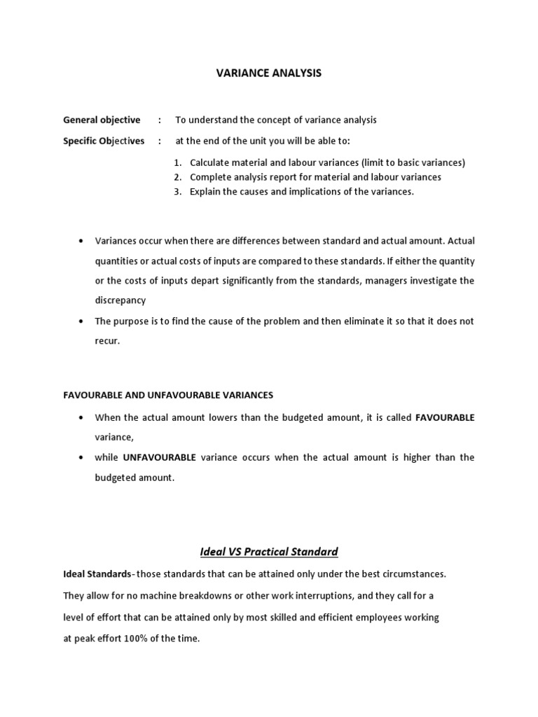 Variance Analysis Lecture Notes Pdf Prices Business