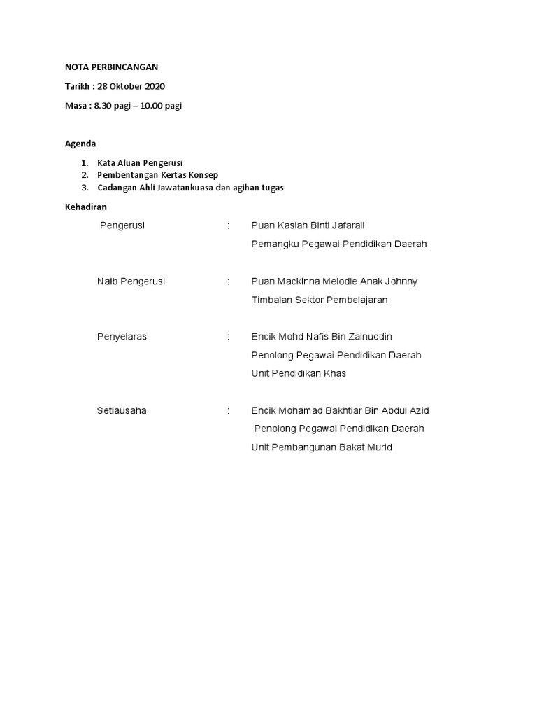 Format Nota Perbincangan Mesyuarat | PDF | Karier & Perkembangan | Bisnis