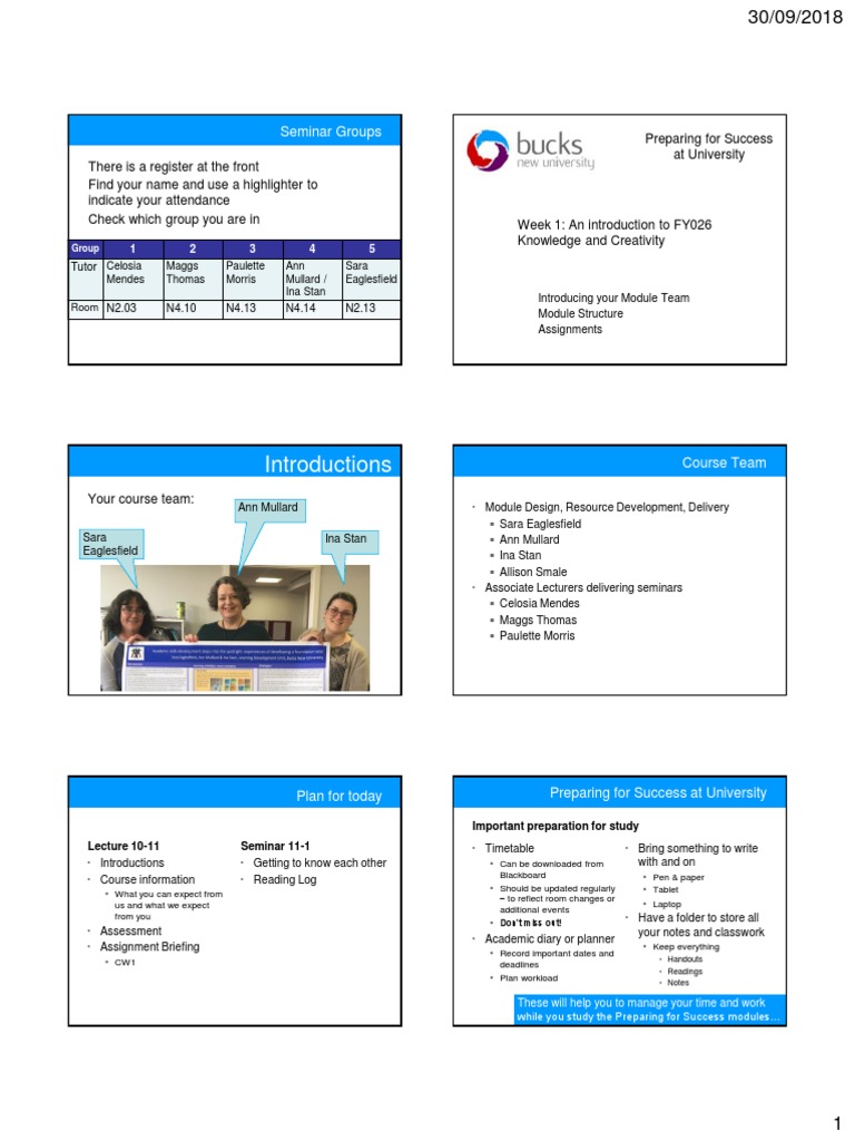 Week 1 Lecture and Seminar Slides | PDF | Lecture | Behavior Modification