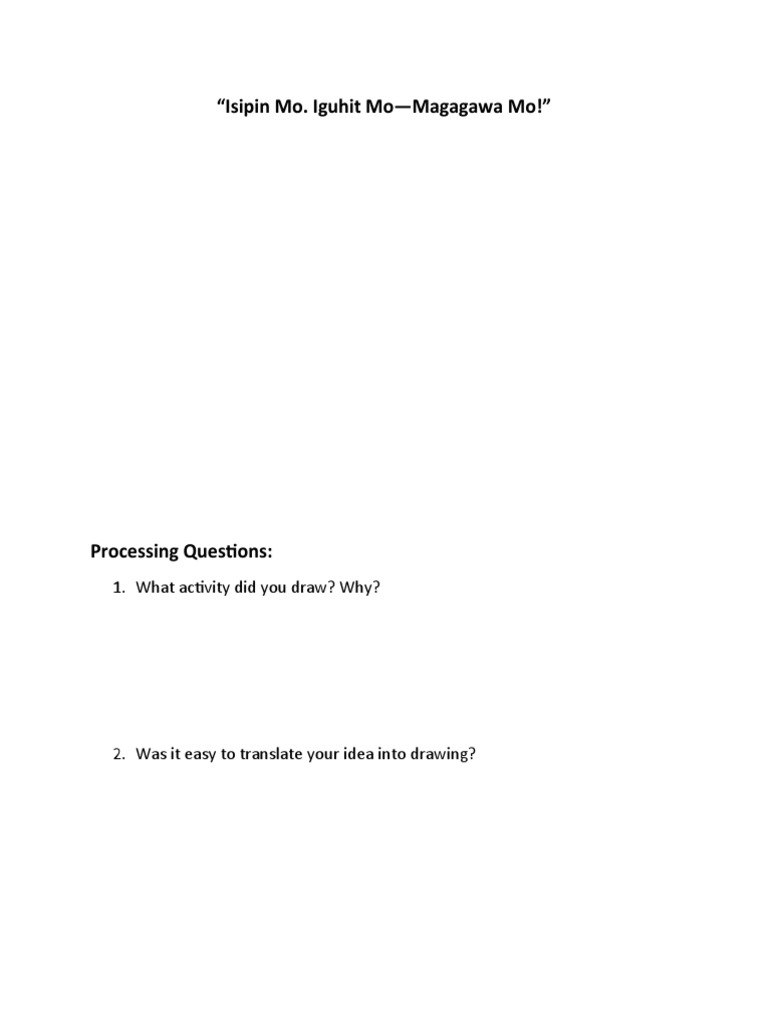 "Isipin Mo. Iguhit Mo-Magagawa Mo!": 1. What Activity Did You Draw? Why ...
