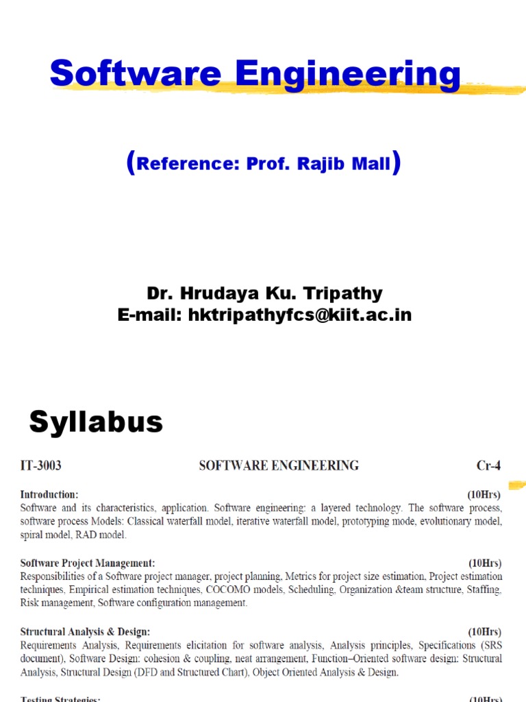 Software Engineering: Reference: Prof. Rajib Mall | PDF | Software ...
