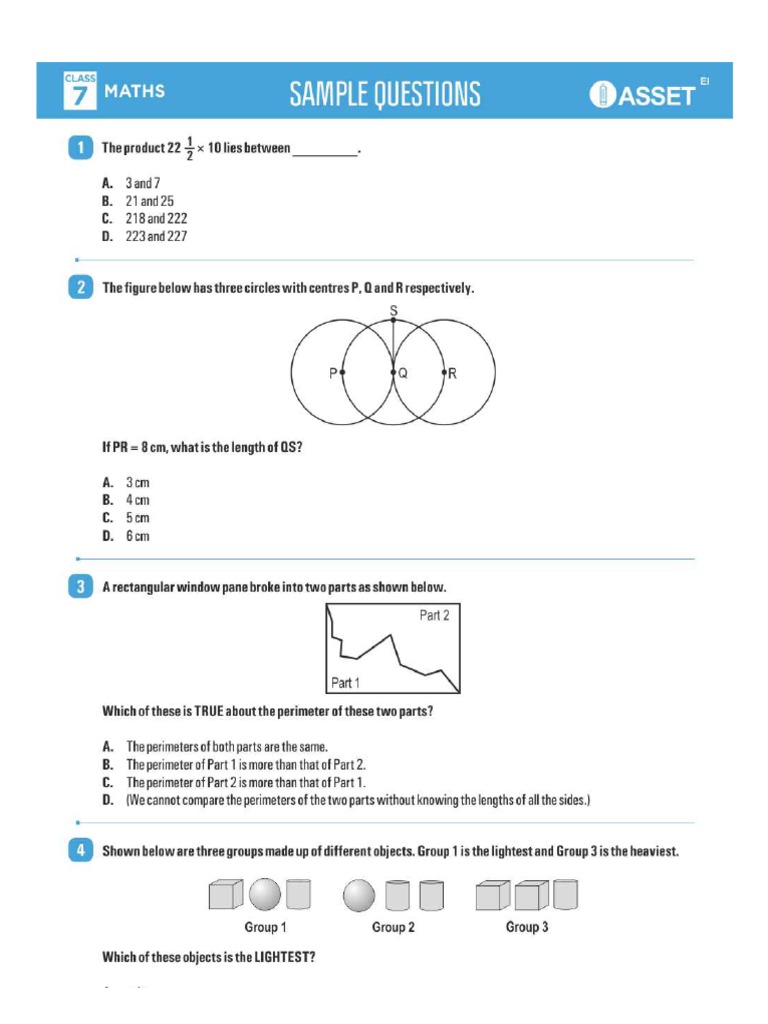 Class 7 ASSET Math Sample Paper | PDF