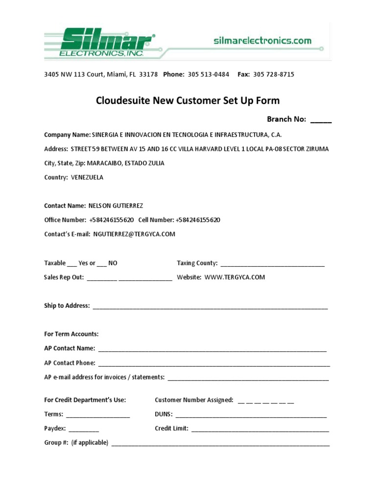CloudeSuite New Customer Set Up Form | PDF