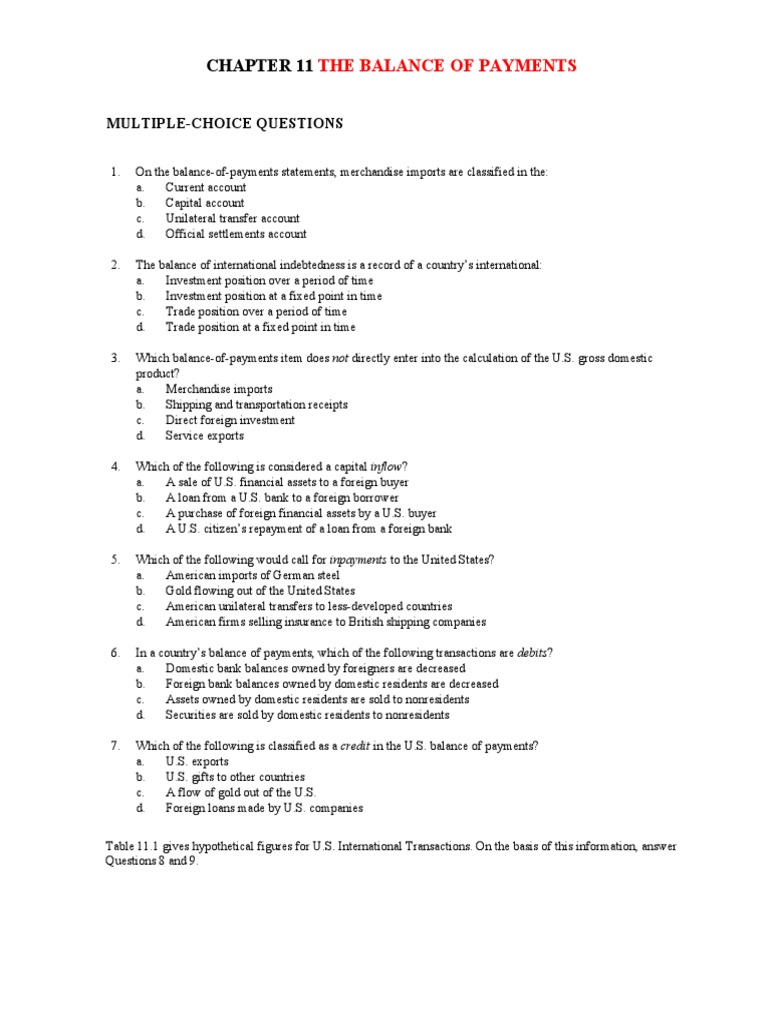 Balance of Payments Quiz Questions | PDF | Balance Of Payments ...