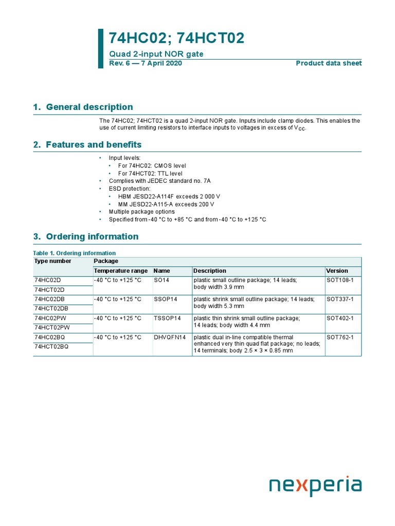 74HC02 74HCT02: 1. General Description | PDF | Logic Gate | Digital ...