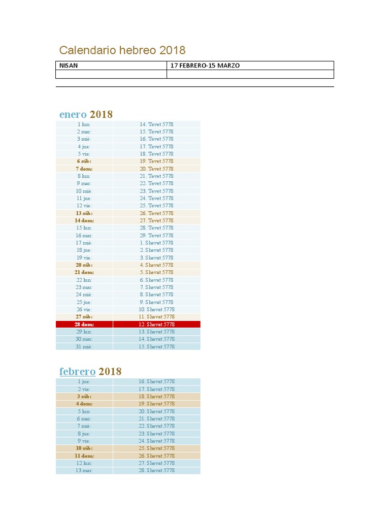 Calendrier hébreu 2018 | PDF | Voyages | Livres de cuisine, nourriture ...