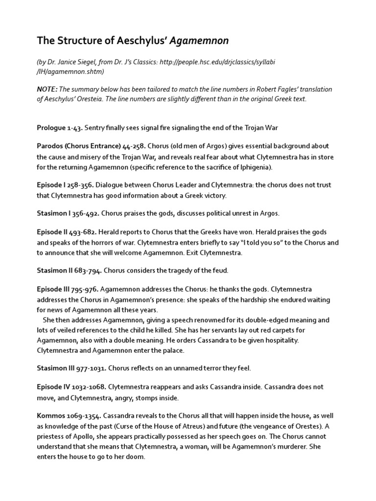 Structure of Aeschylus' - Agamemnon | PDF | Clytemnestra | Mythology Of ...