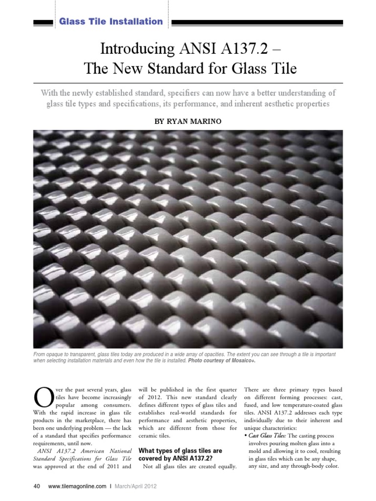 ANSI A137.2: Glass Tile Standards Explained | PDF | Glasses | Tile