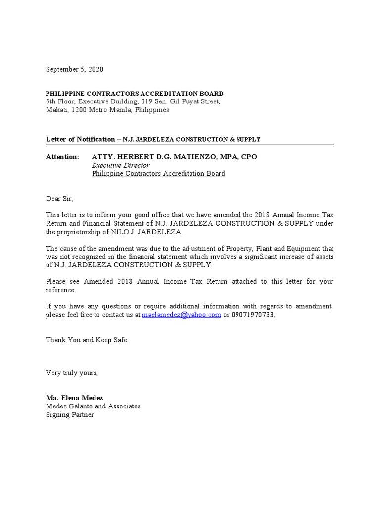 Letter of Notification - PCAB | PDF
