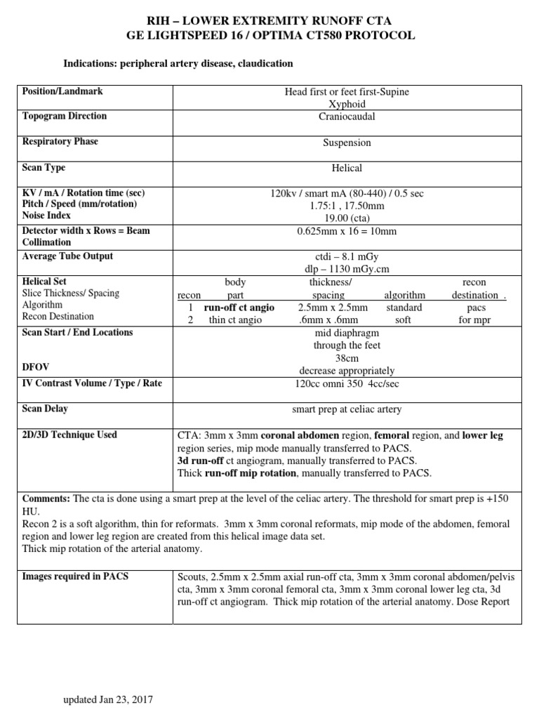 Rih - Lower Extremity Runoff Cta Ge Lightspeed 16 / Optima Ct580 ...