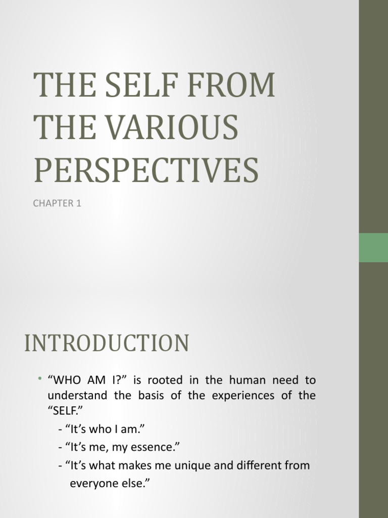 1 The Self From The Various Perspectives 1 1 | PDF | Id | Mind