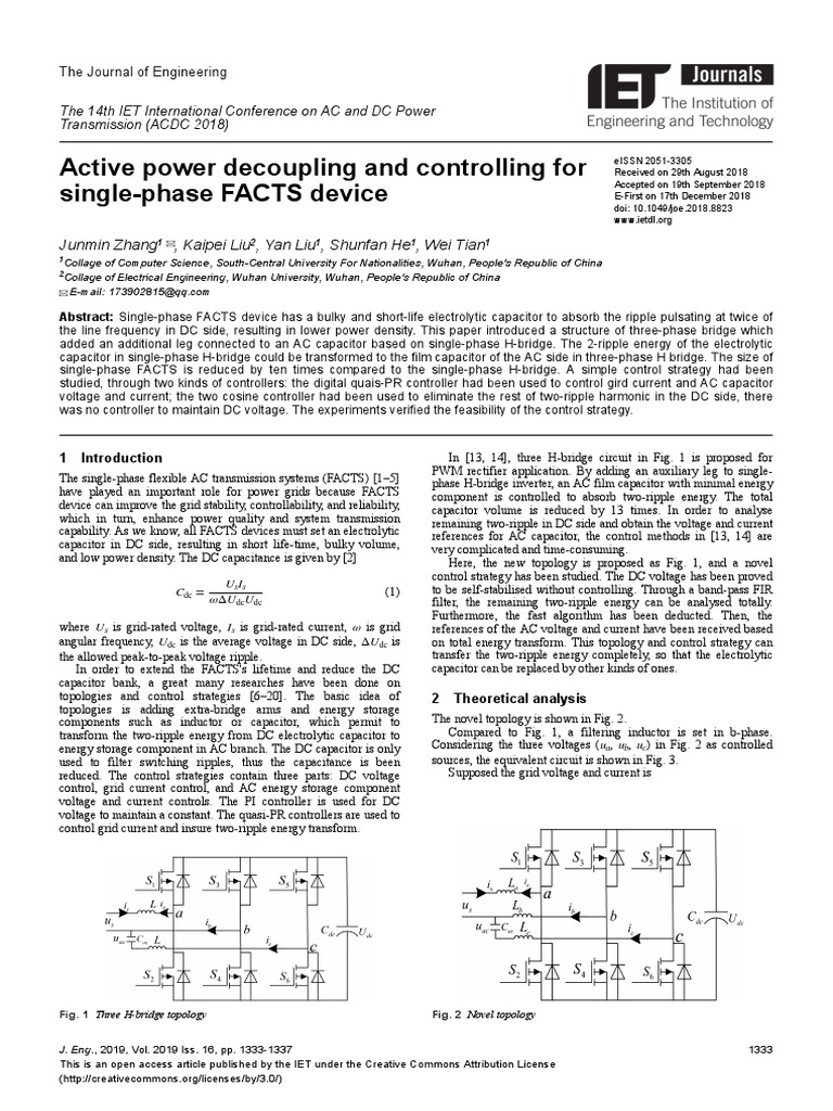 Active Power Decoupling And Controlling For Single Phase Facts Device Pdf Power Electronics