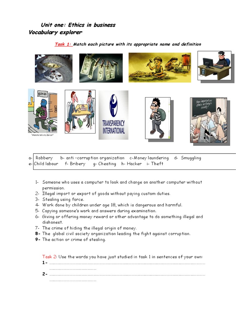 Unit One: Ethics in Business Vocabulary Explorer: Task 1 | PDF | Computers