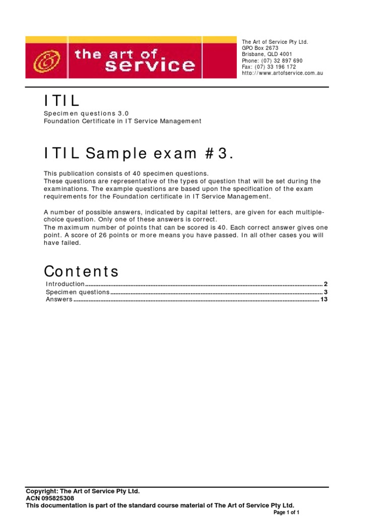ITIL Foundation Mock Exam Questions40b | PDF