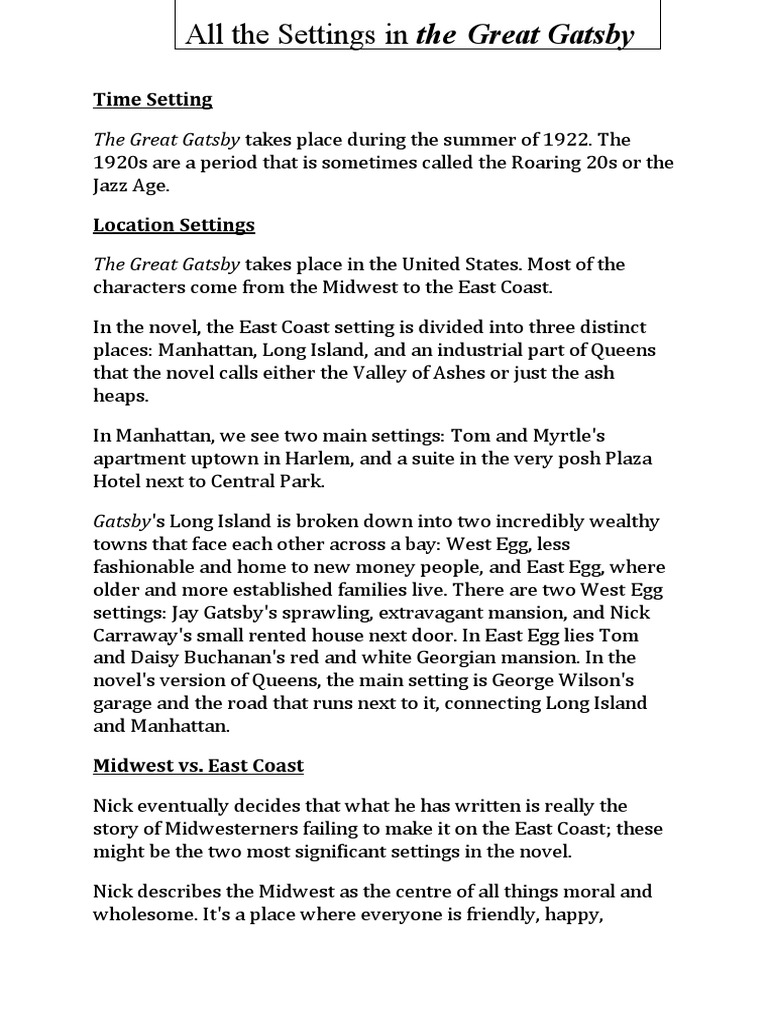 The Great Gatsby Takes Place During The Summer of 1922. The: Time ...