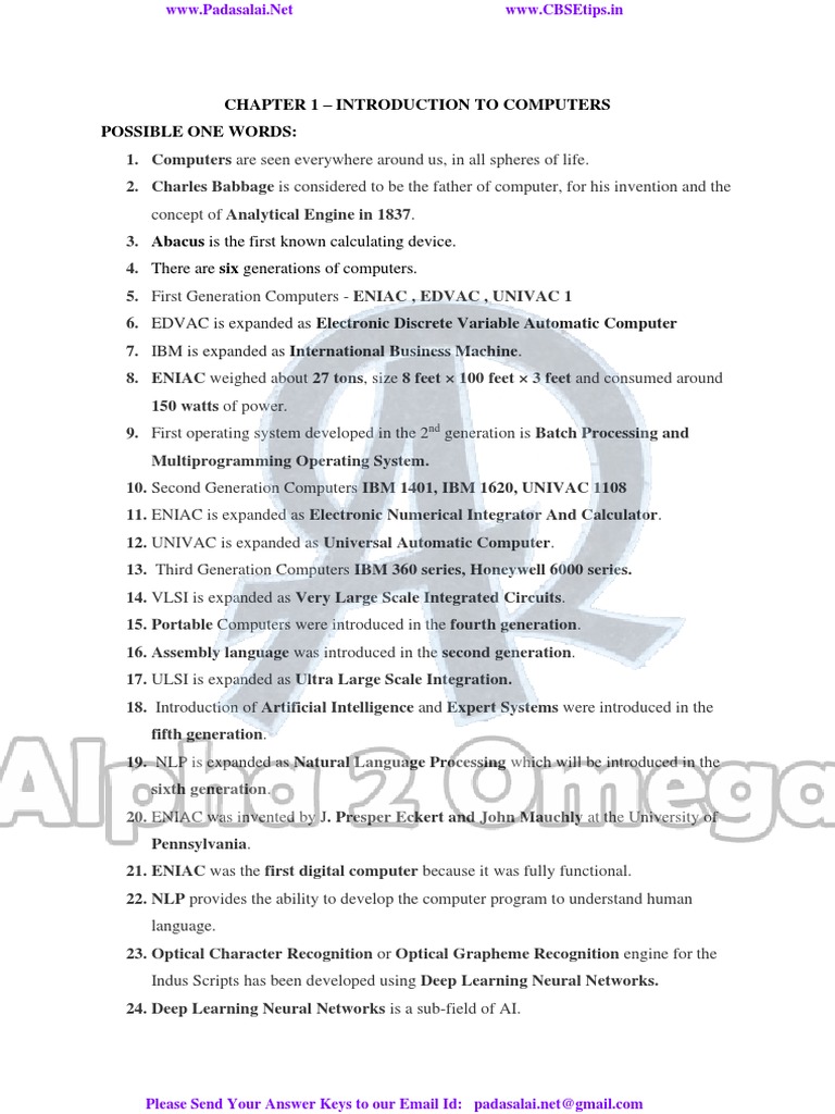 27-11th Computer Applications - Chapter 1 Study Materials - English Medium PDF Download | PDF