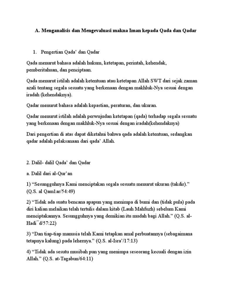 Materi 1 Qada Dan Qadar | PDF | Agama & Spiritualitas