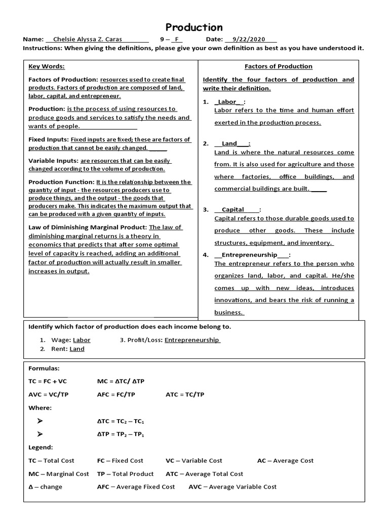 Worksheet 5 Production | PDF | Factors Of Production | Resource
