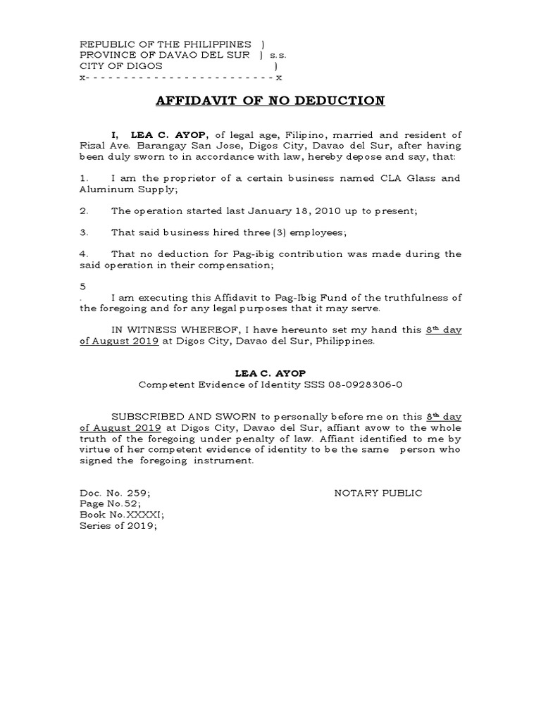 Affidavit No Deduction | PDF