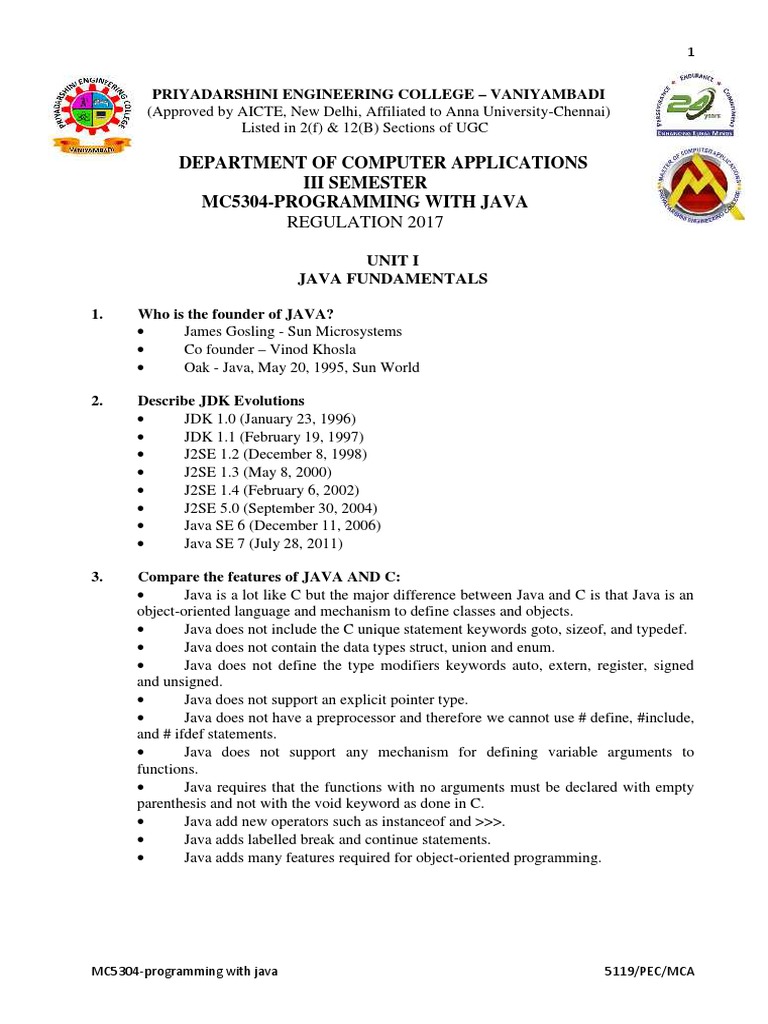 Department of Computer Applications Iii Semester Mc5304-Programming ...