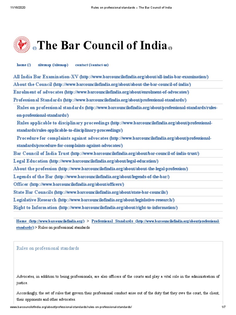Rules On Professional Standards The Bar Council of India PDF | PDF ...