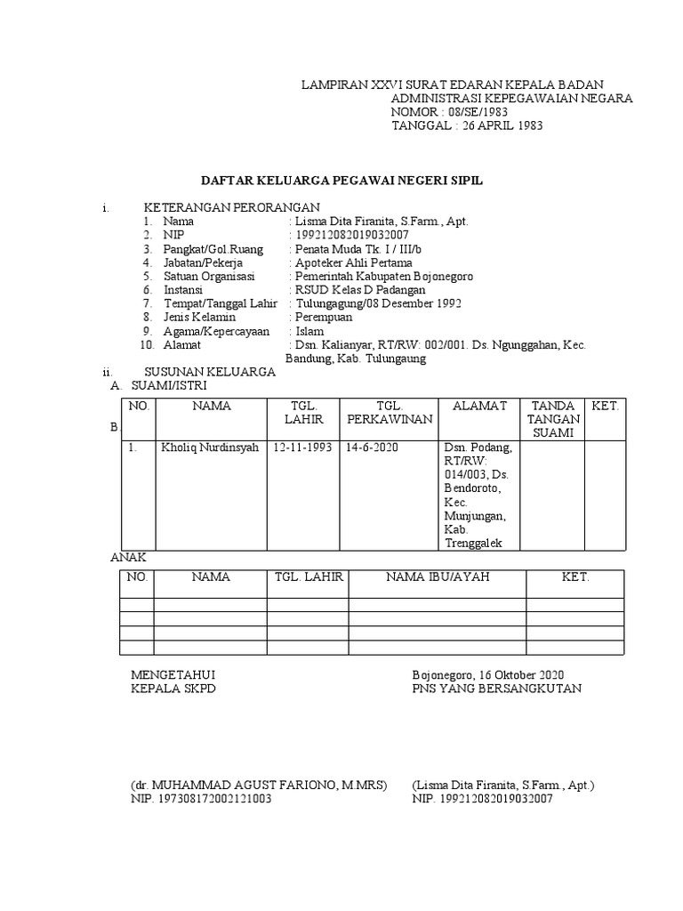 Lampiran Xxvi Surat Edaran Kepala Badan Administrasi Kepegawaian Negara Nomor | PDF