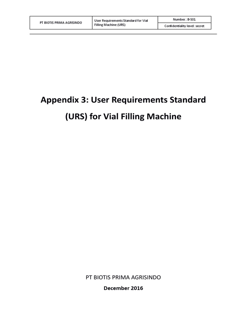 URS - Vial Filling Machine | PDF