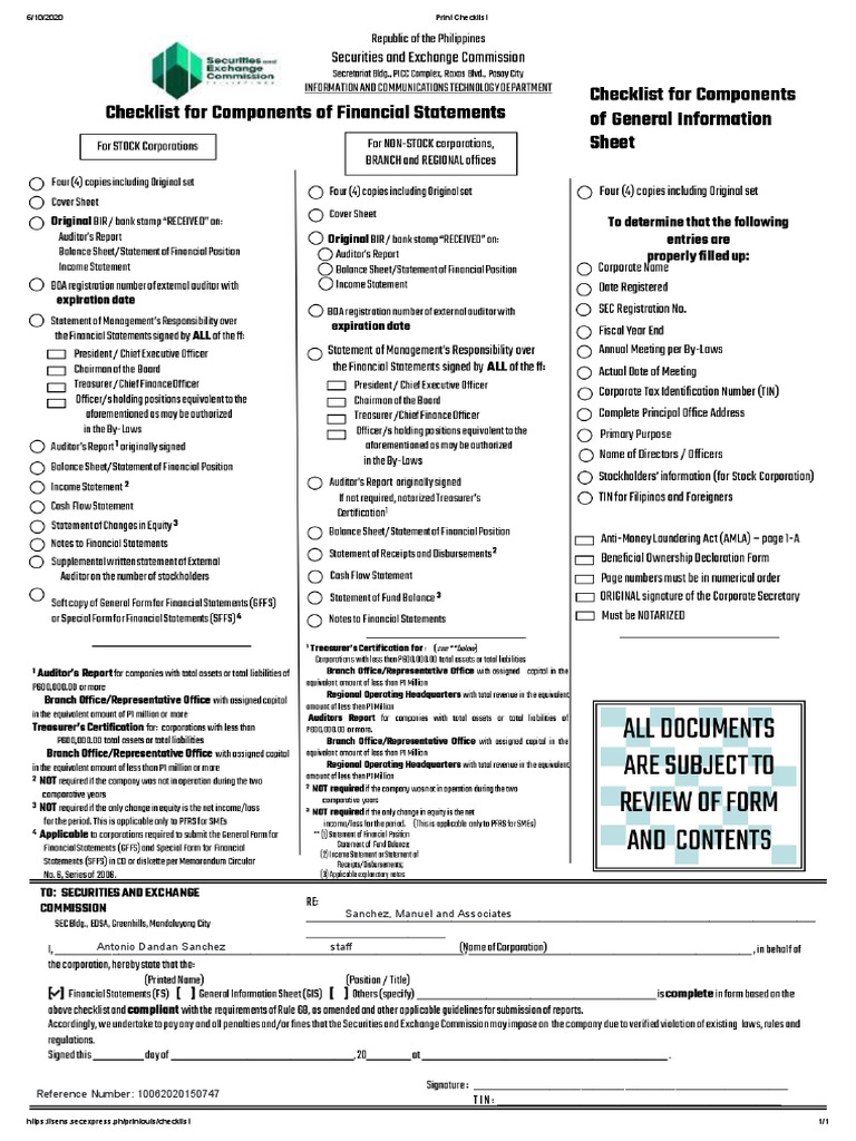 Print Checklist for Sanchez Associates | PDF