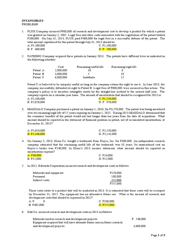 iNTANGIBLES PROBLEMS | PDF | Intangible Asset | Business
