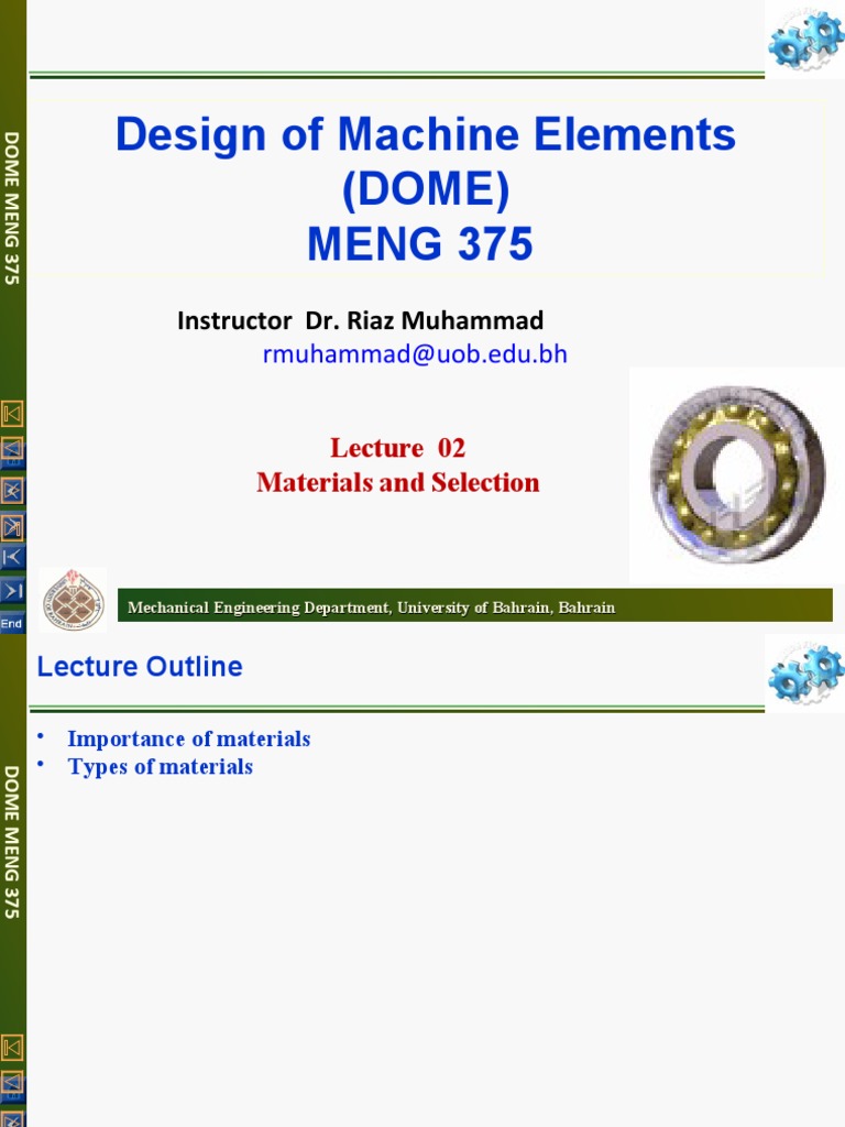 Design of Machine Elements (DOME) MENG 375: Instructor Dr. Riaz ...