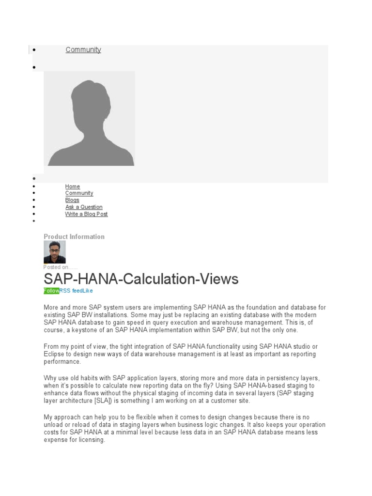 SAP-HANA-Calculation-Views: Community | PDF | Relational Model ...