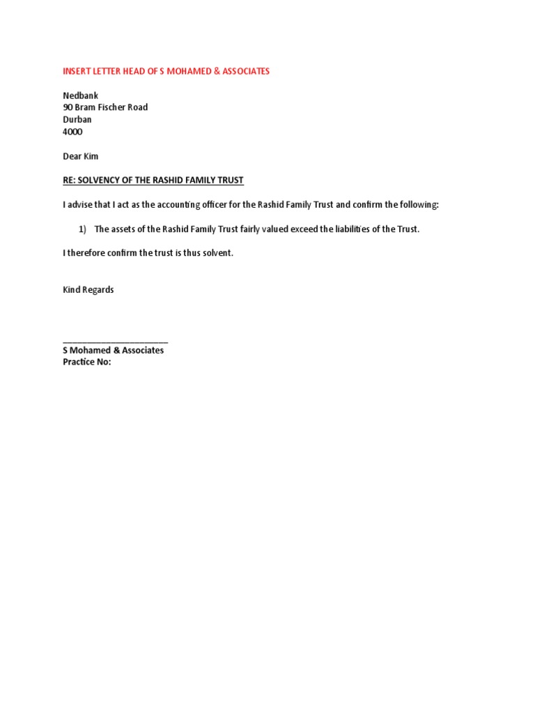 Solvency Letter | PDF