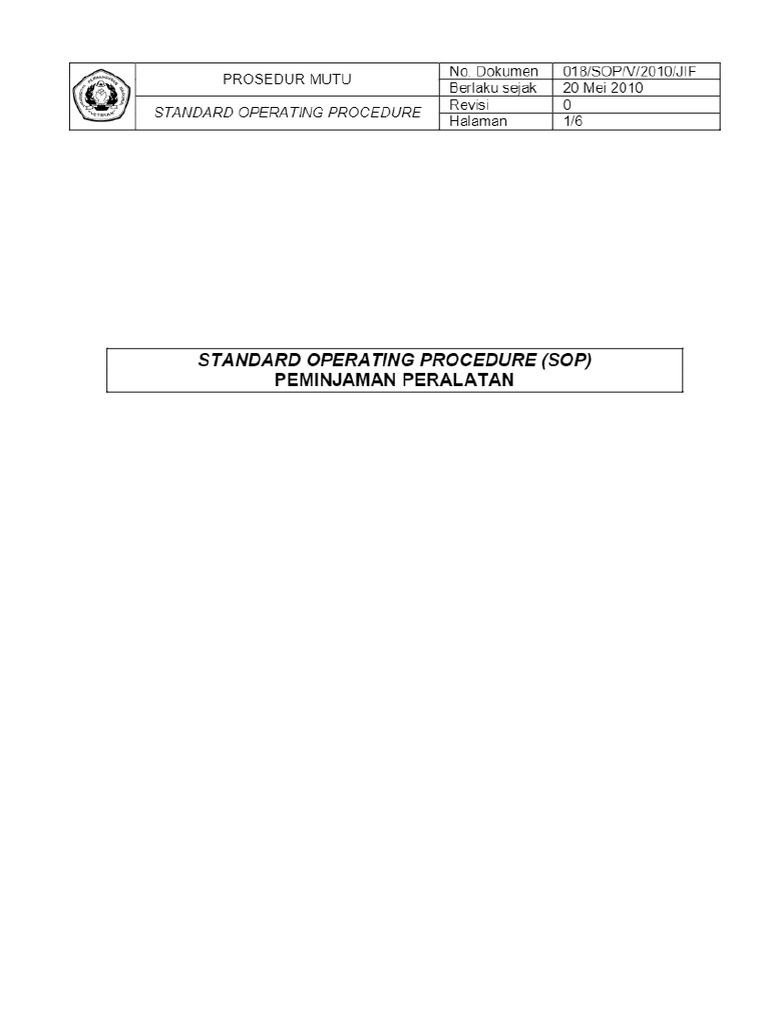Standard Operating Procedure (Sop) Peminjaman Peralatan - PDF | PDF