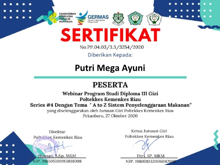 SERTIFIKAT Putri Mega Ayuni PDF | PDF